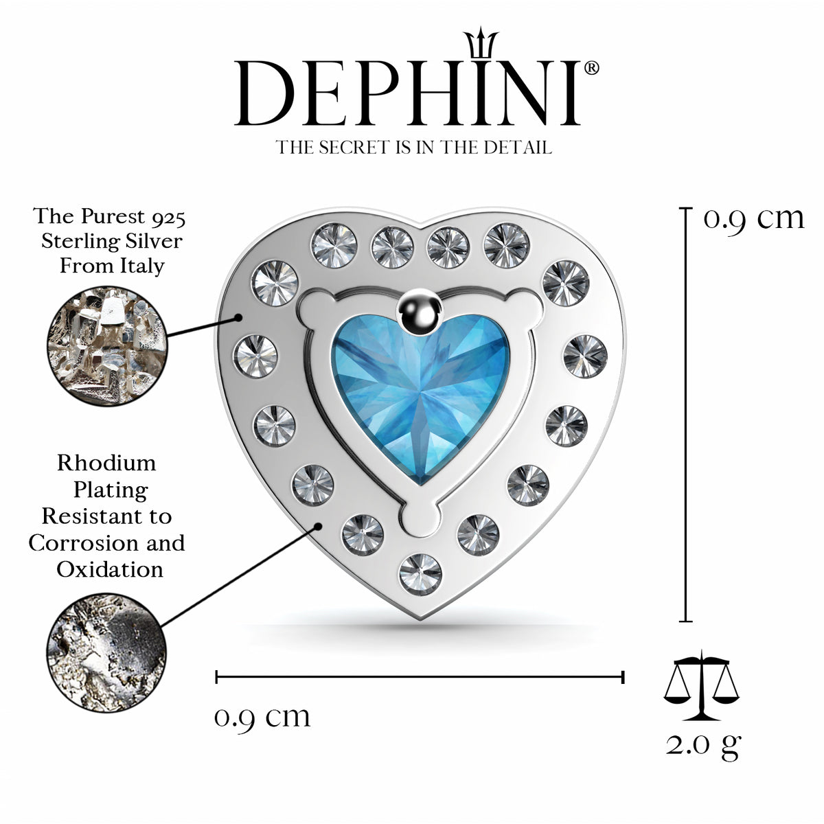 Heart Stud Earrings 925 Sterling Silver Heart CZ DEPHINI