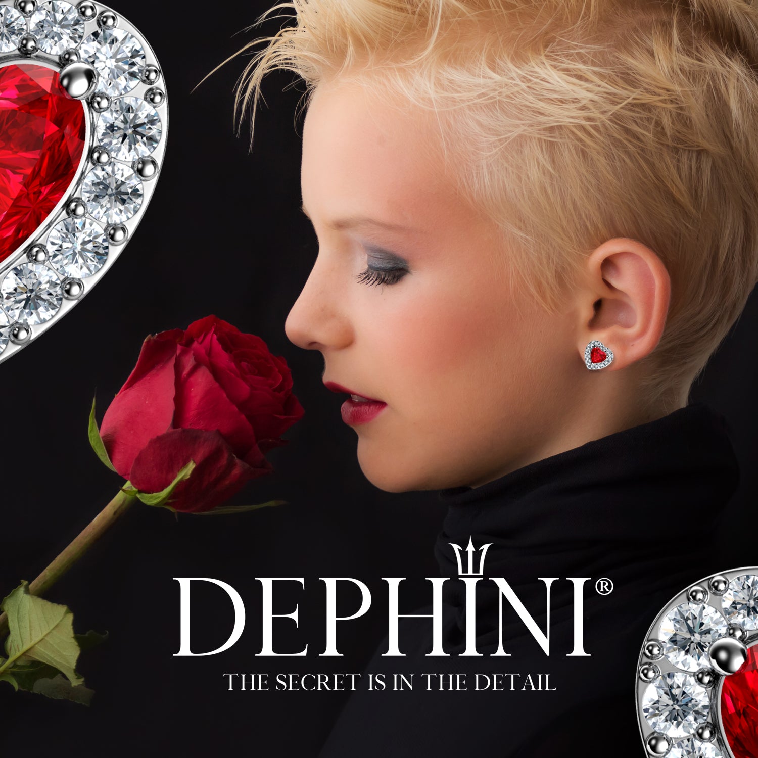 Red Heart Earrings - 925 Sterling Silver Stud CZ DEPHINI