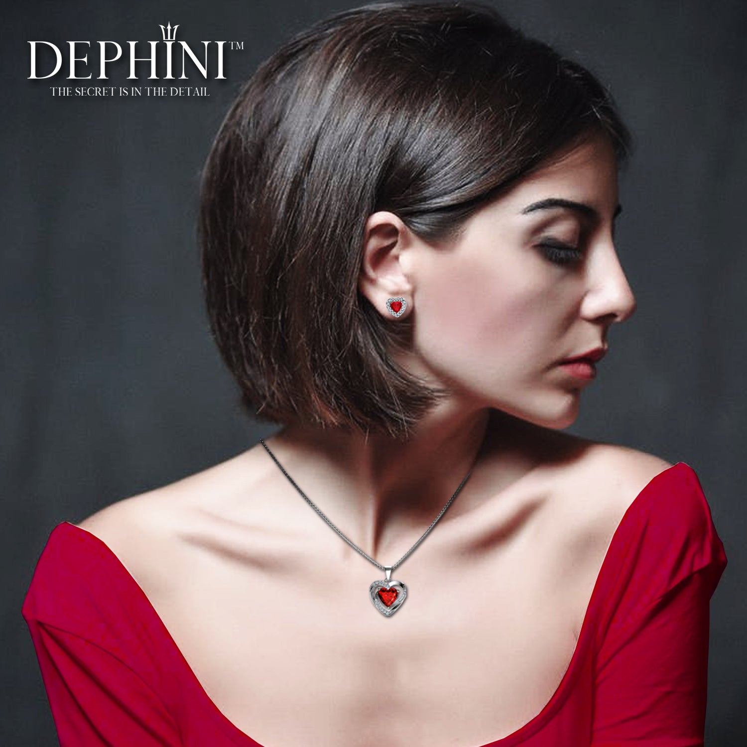 Red Heart Necklace Heart Earrings Red Jewellery SET DEPHINI
