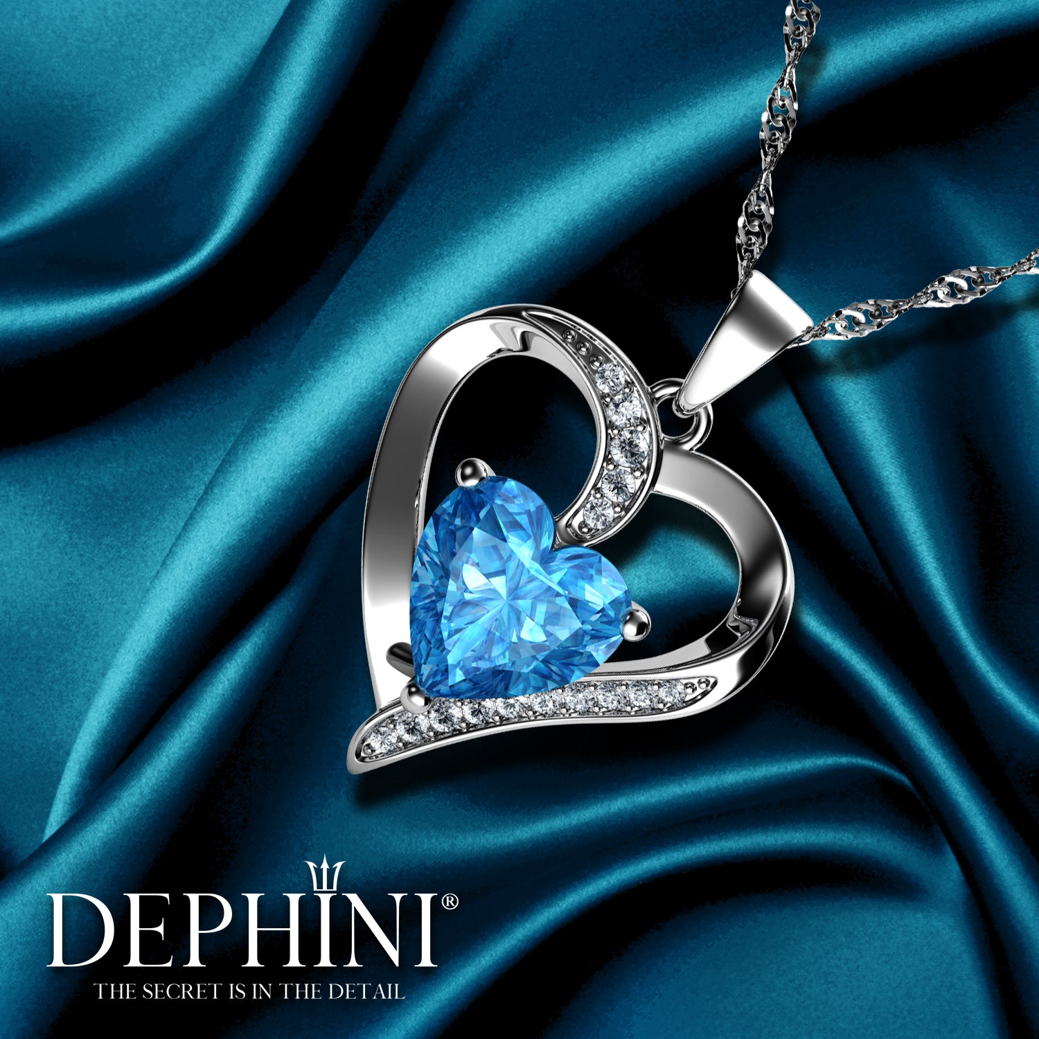 Engagement Necklace - 925 Sterling Aqua CZ Crystal DEPHINI