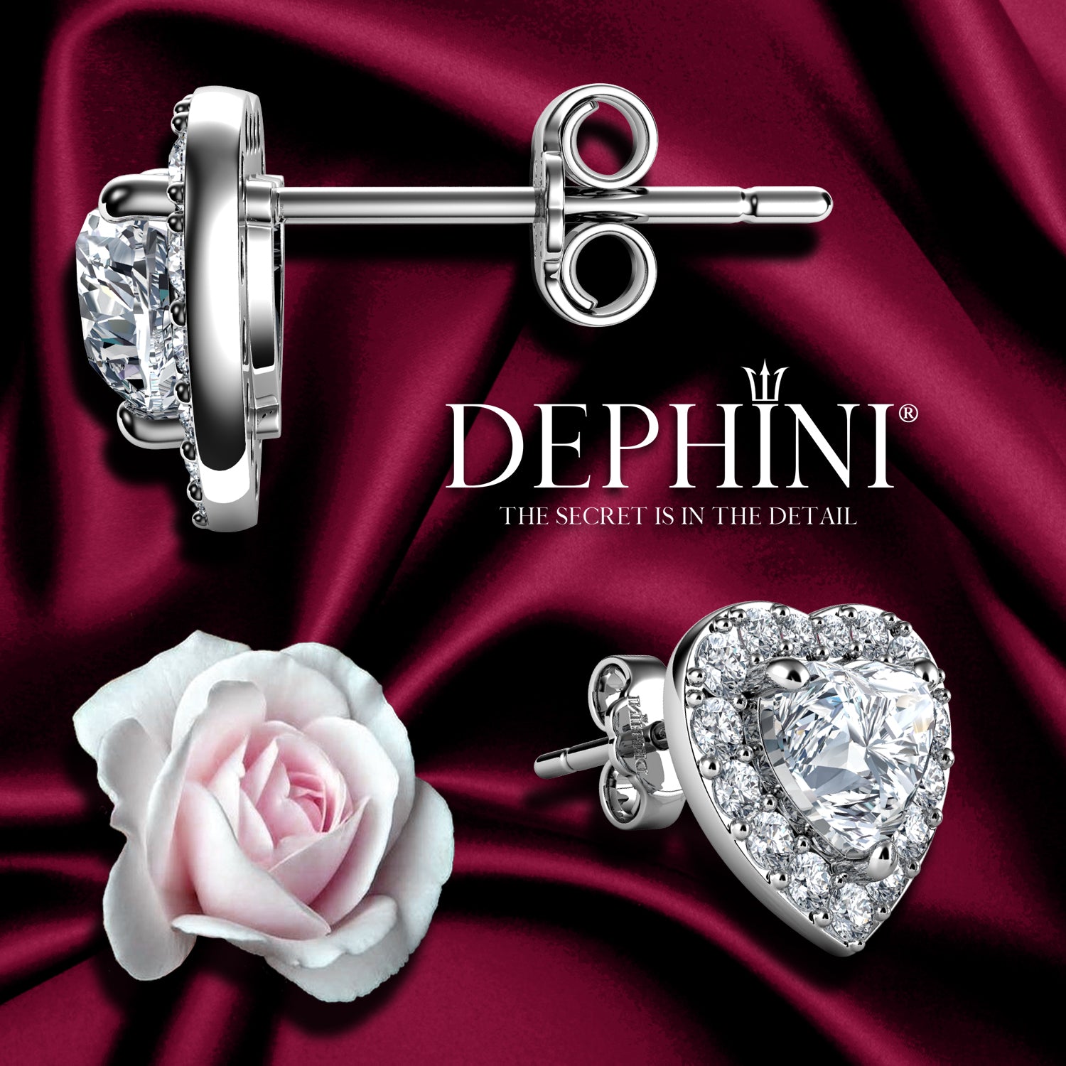 Heart Earrings 925 Sterling Silver Stud Earrings DEPHINI
