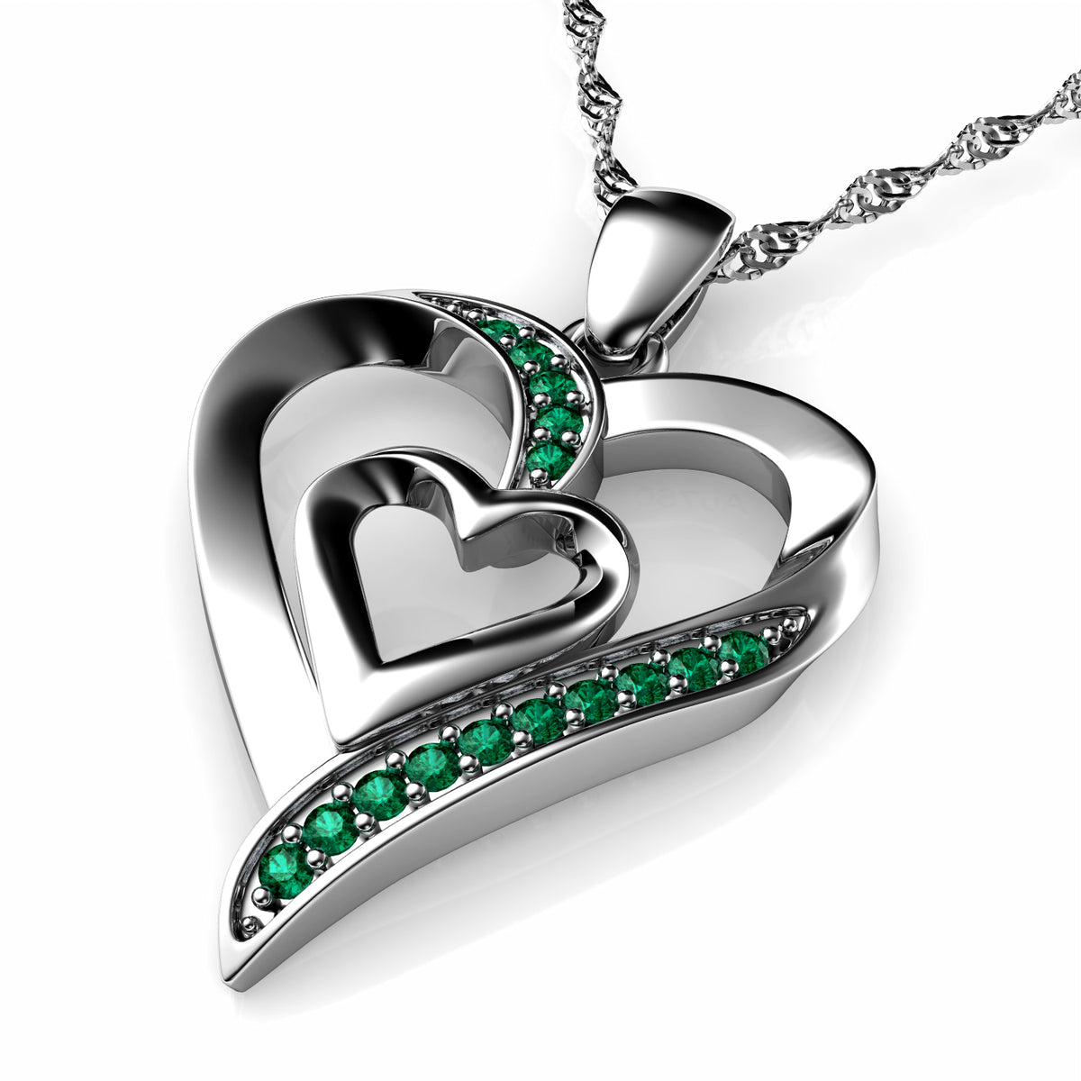 Double Heart Necklace | Greem Sterling Silver Jewellery