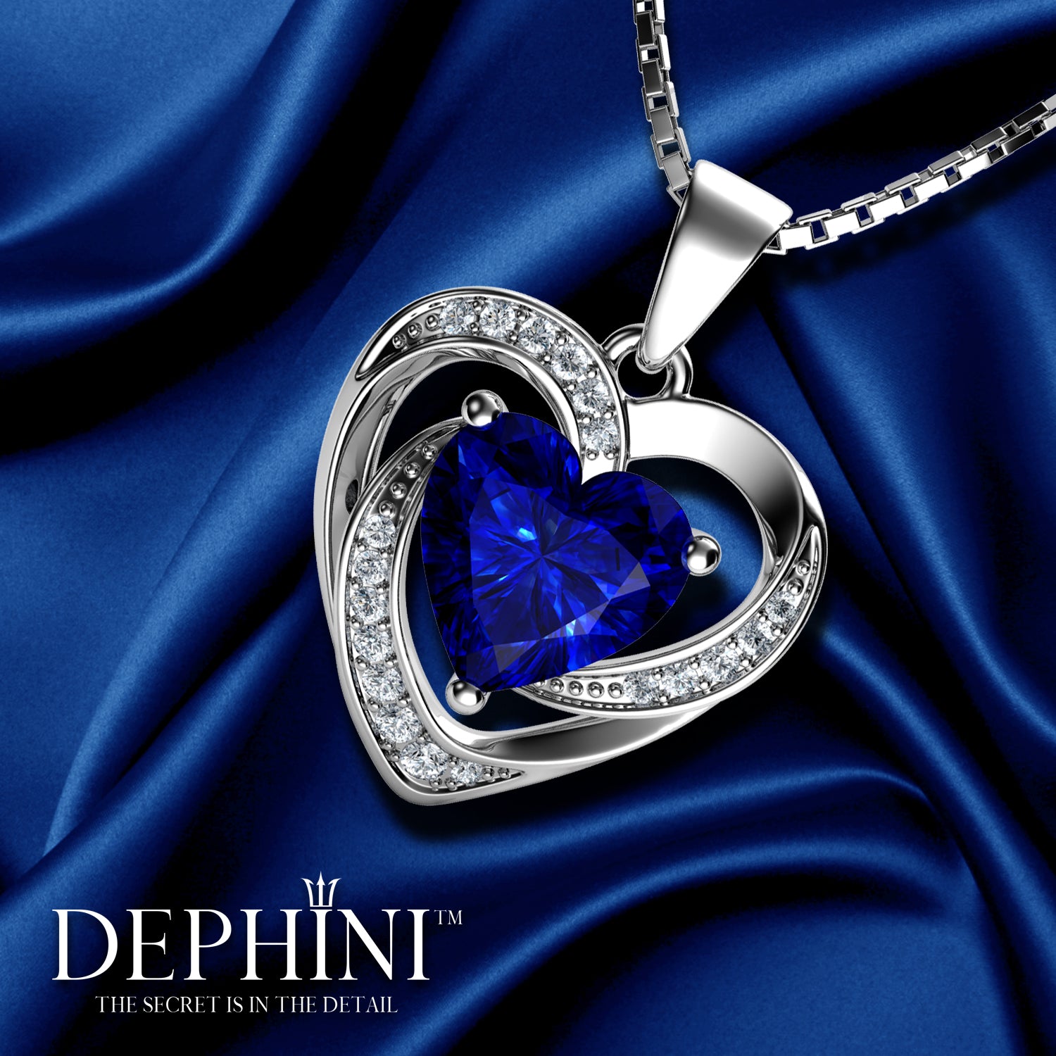 Blue Heart Necklace | Sterling Silver Heart Pendant Dephini