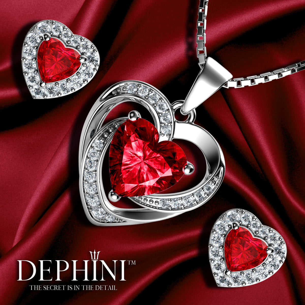 Red Heart Necklace Heart Earrings Red Jewellery SET DEPHINI
